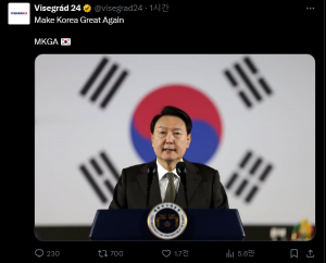 Visegrád 24, 윤석열 대통령 사진과 함께 "Make Korea Great Again"